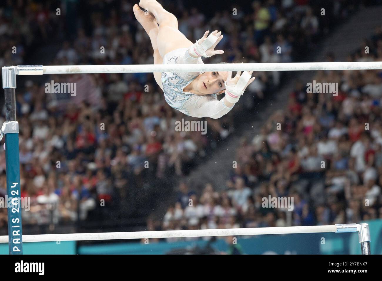 Paris, France. 30th July, 2024. Elisa Iorio of Italy performs on uneven ...