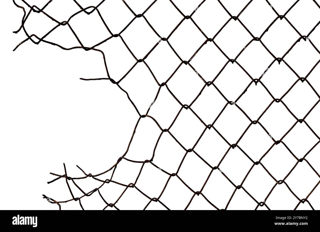 The texture of the metal mesh on a white background. Torn steel, metal ...