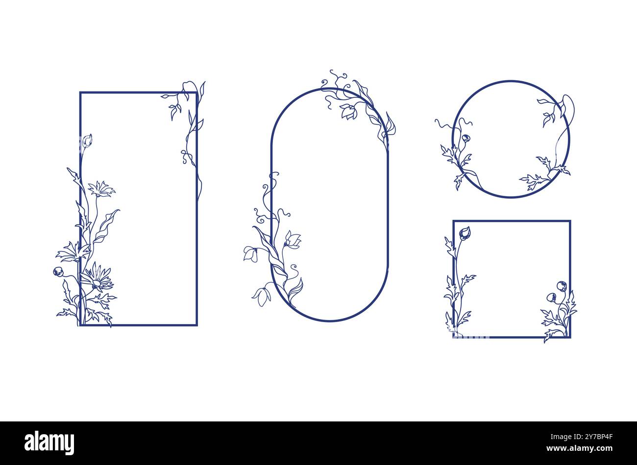 Card with wild flowers, leaves. Spring floral frame set drawn by ...