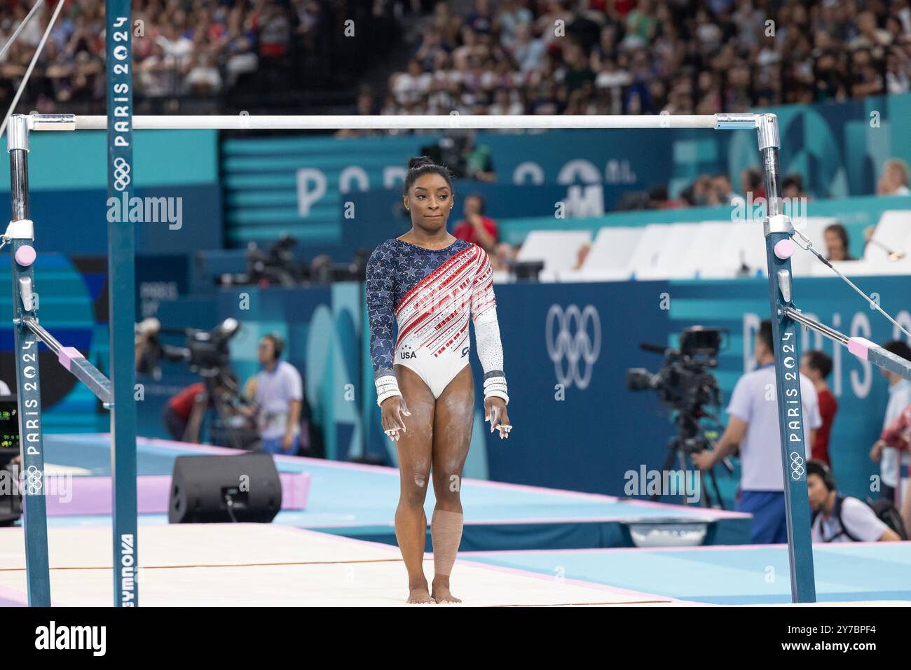 Paris, France. 30th July, 2024. Simone Biles of USA concentrates before ...