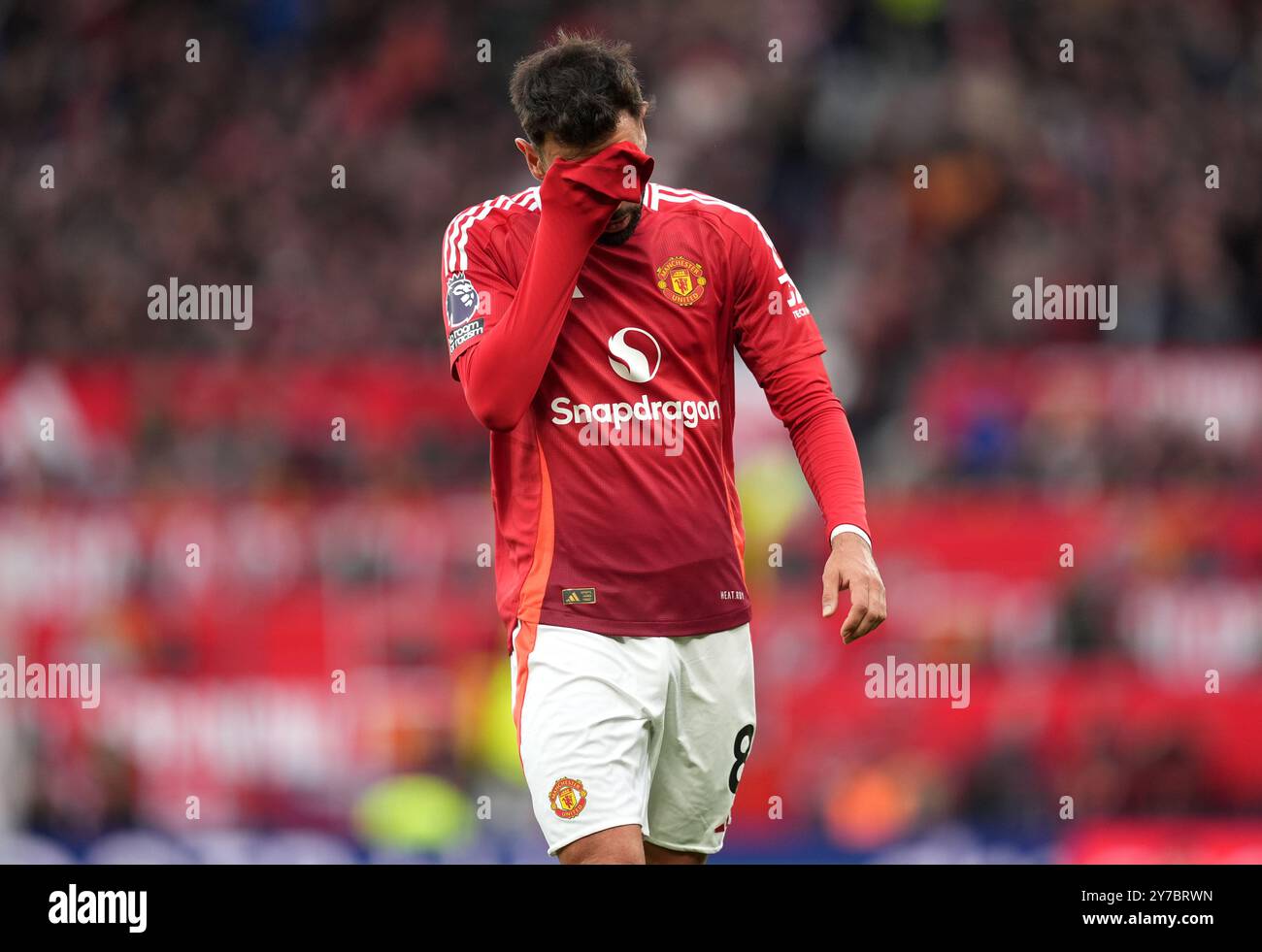 Manchester United's Bruno Fernandes walks after being shown a red card ...