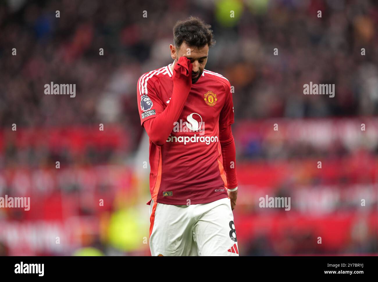Manchester United's Bruno Fernandes walks after being shown a red card ...
