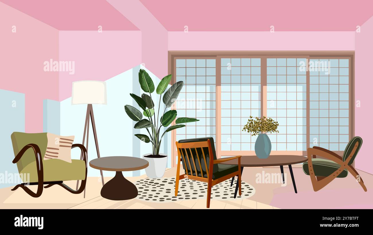 Living room, lounge zone interior vector design Stock Vector Image ...