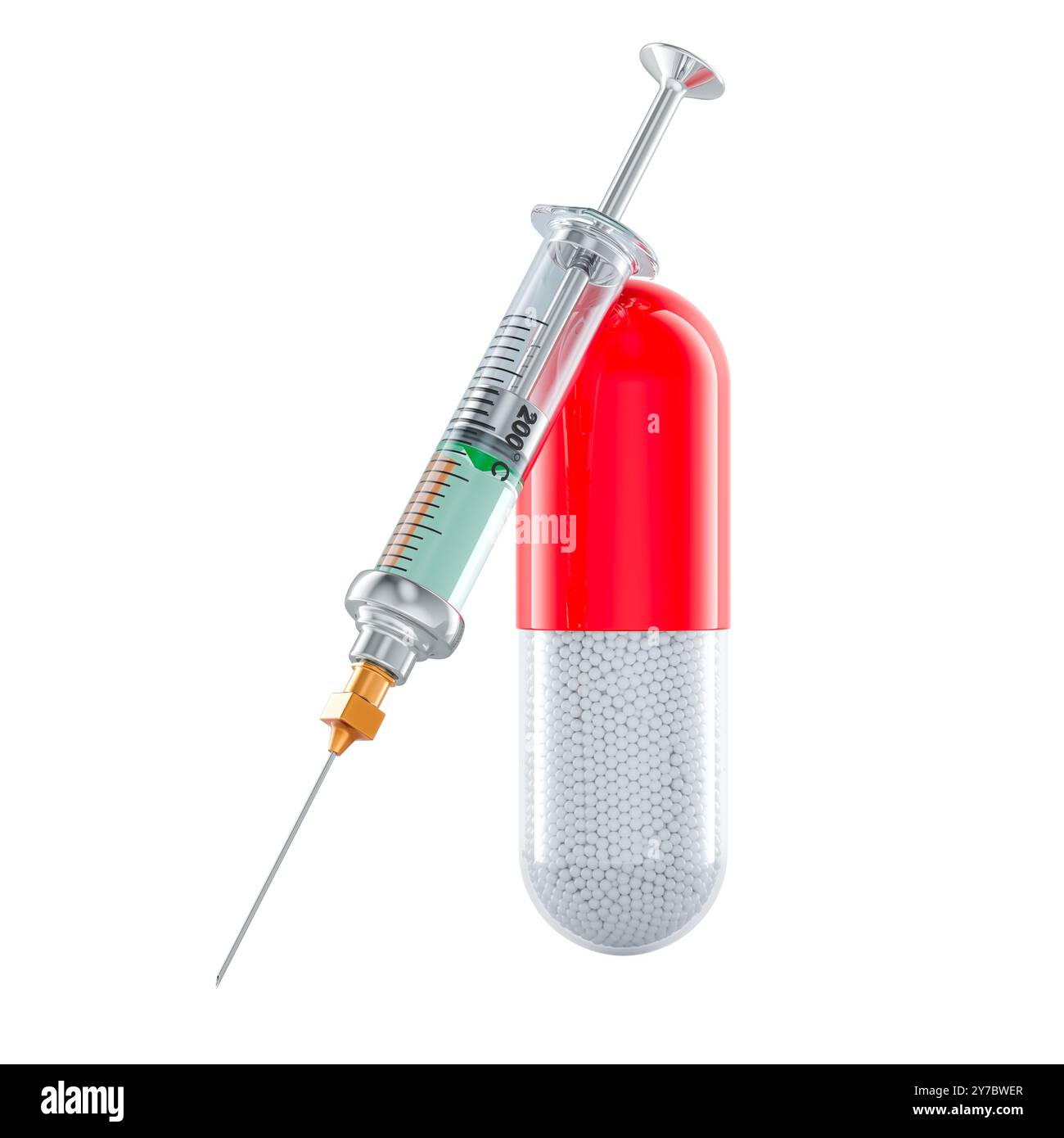Medicament capsule with syringe full of drug, 3D rendering isolated on ...