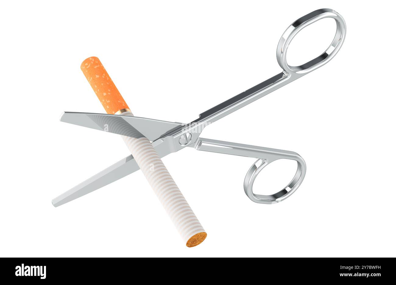 Scissors cutting of cigarette. Stop smoking, concept, 3D rendering ...