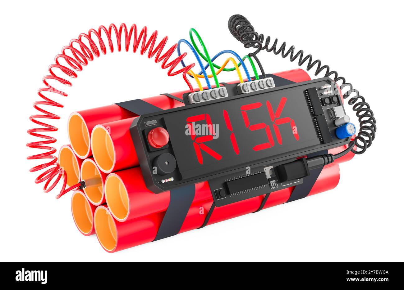 Risk concept. Time bomb explosive with risk word on timer, 3D rendering ...