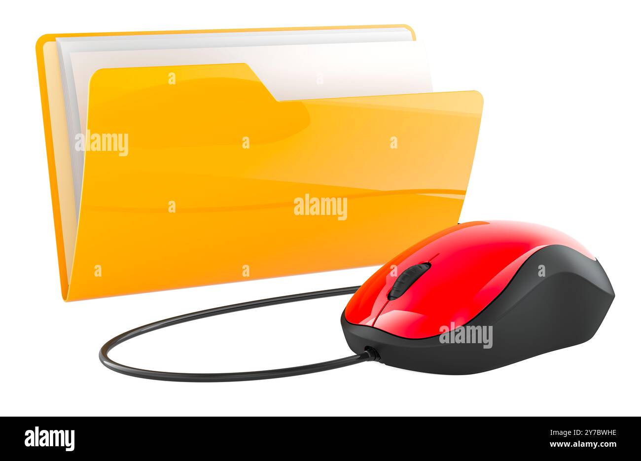 Yellow Computer Folder icon with computer mouse, 3D rendering isolated on white background Stock ...