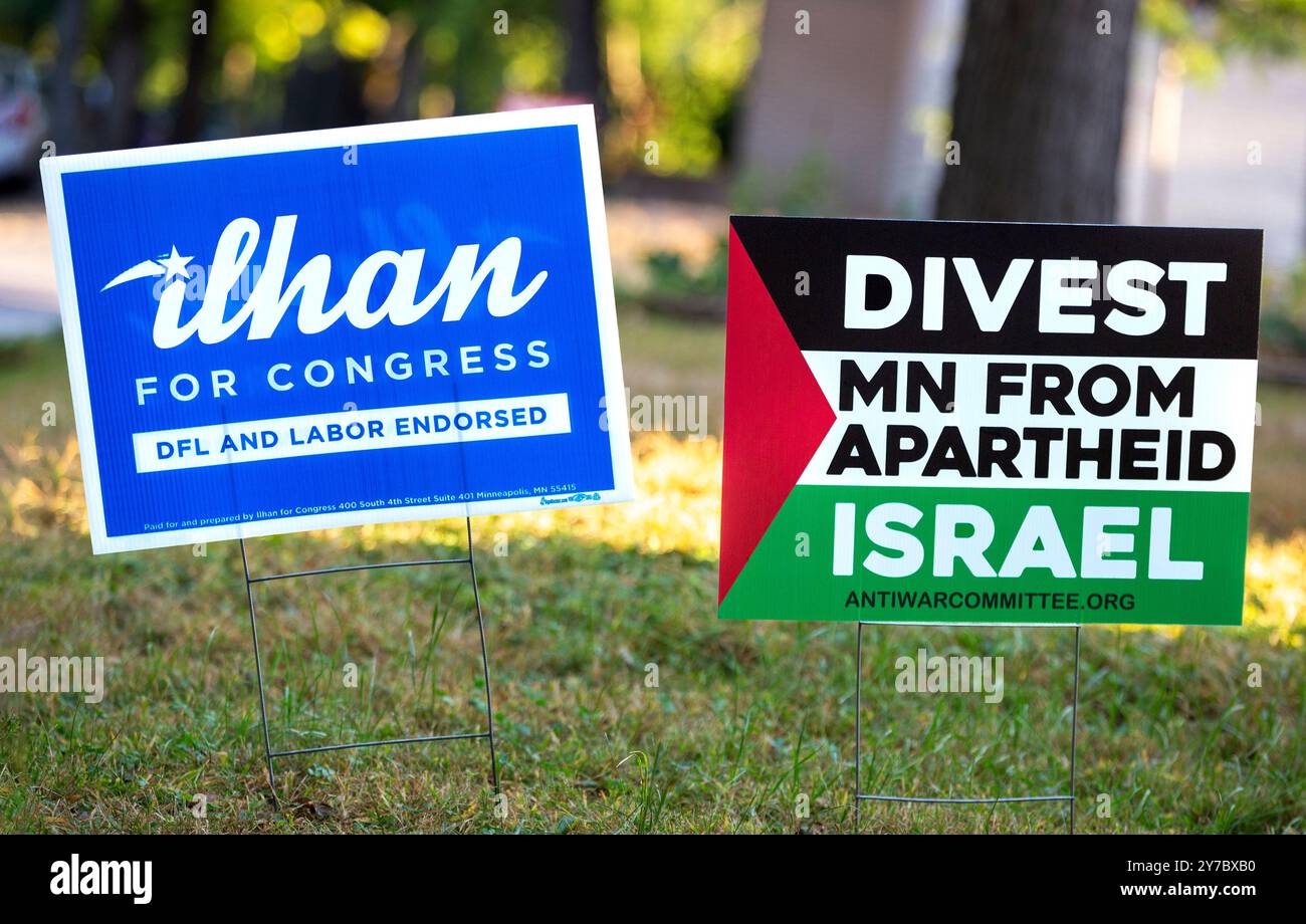 A yard sign for incumbent U.S. Representative Ilhan Omar in Minnesota's ...
