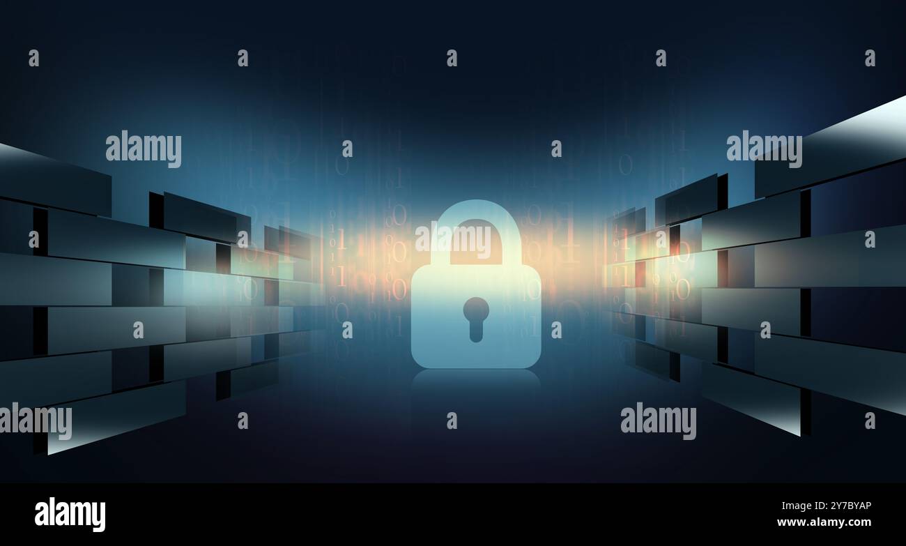 Abstract digital security background with a padlock icon and binary code Stock Photo - Alamy
