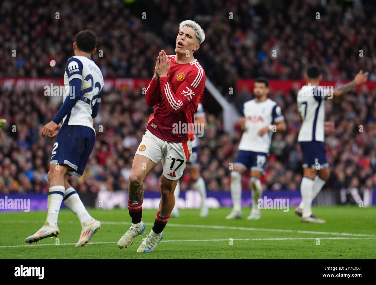 Manchester United's Alejandro Garnacho reacts to a missed chance during ...