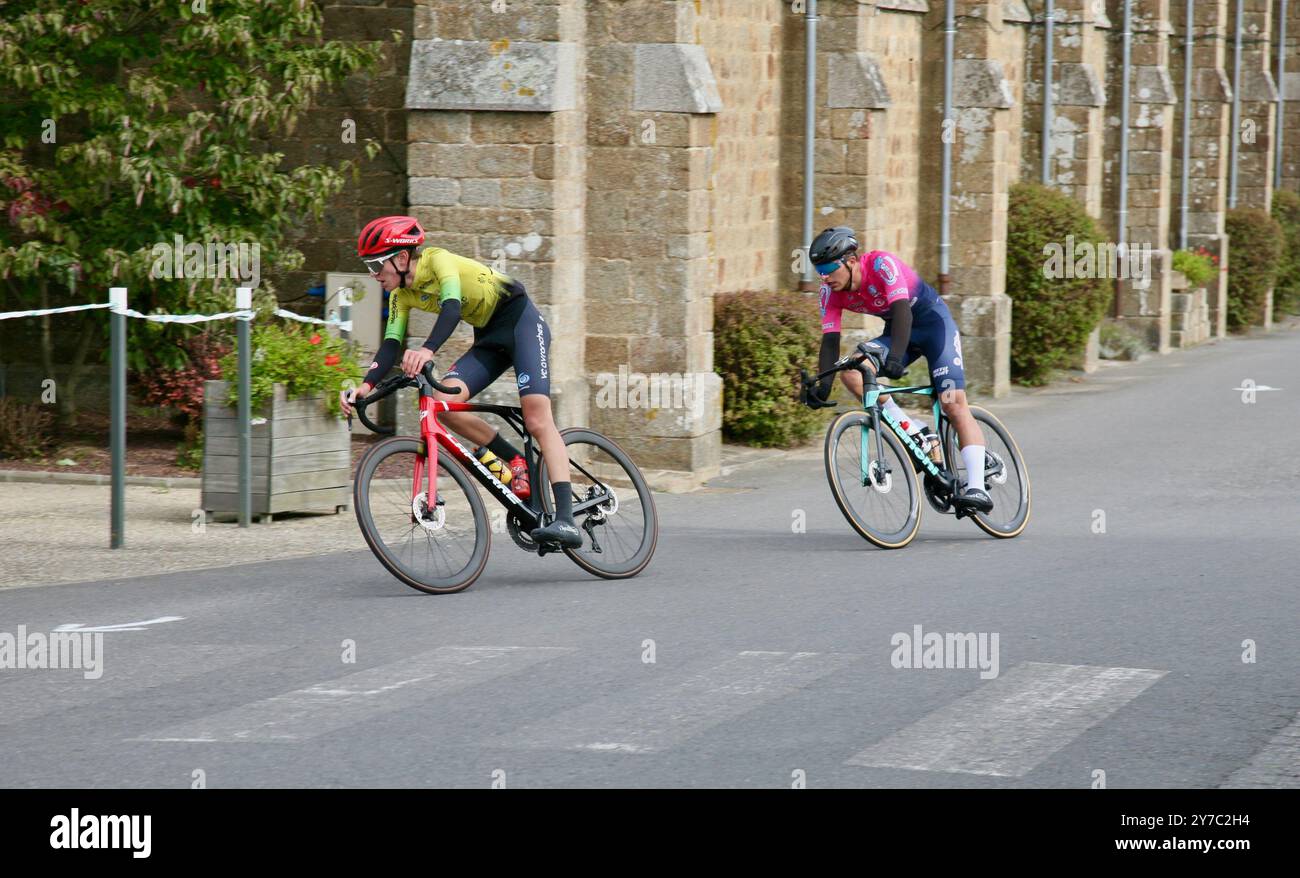 A close up view, of the bicycle race in Mantilly, Normandie, North West ...