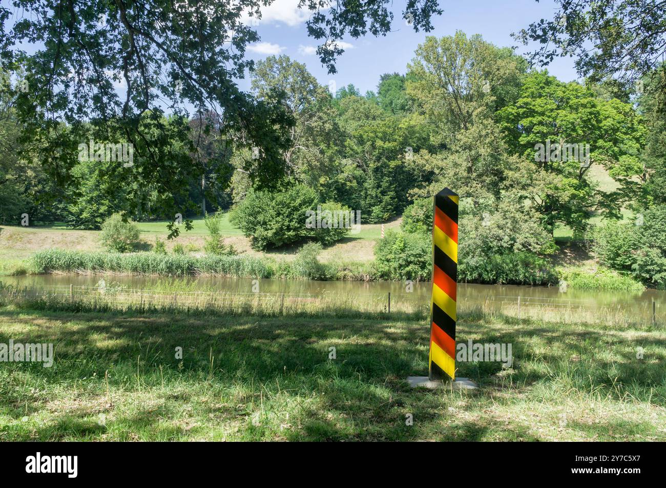 The German-Polish border on the Lusatian Neisse in Muskau Park. A ...