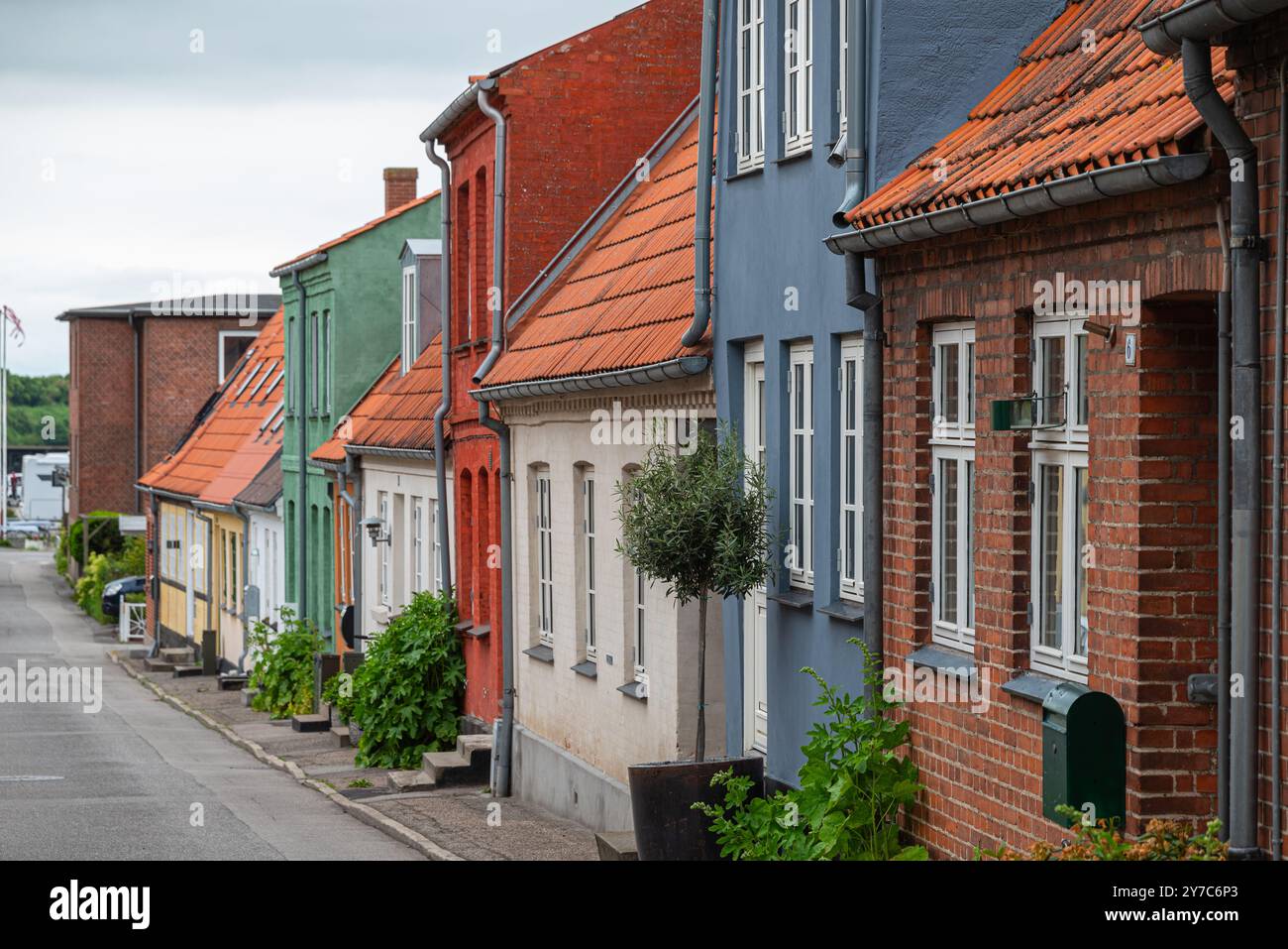 buildings near the street in town of Stege on island of Mon in denmark ...