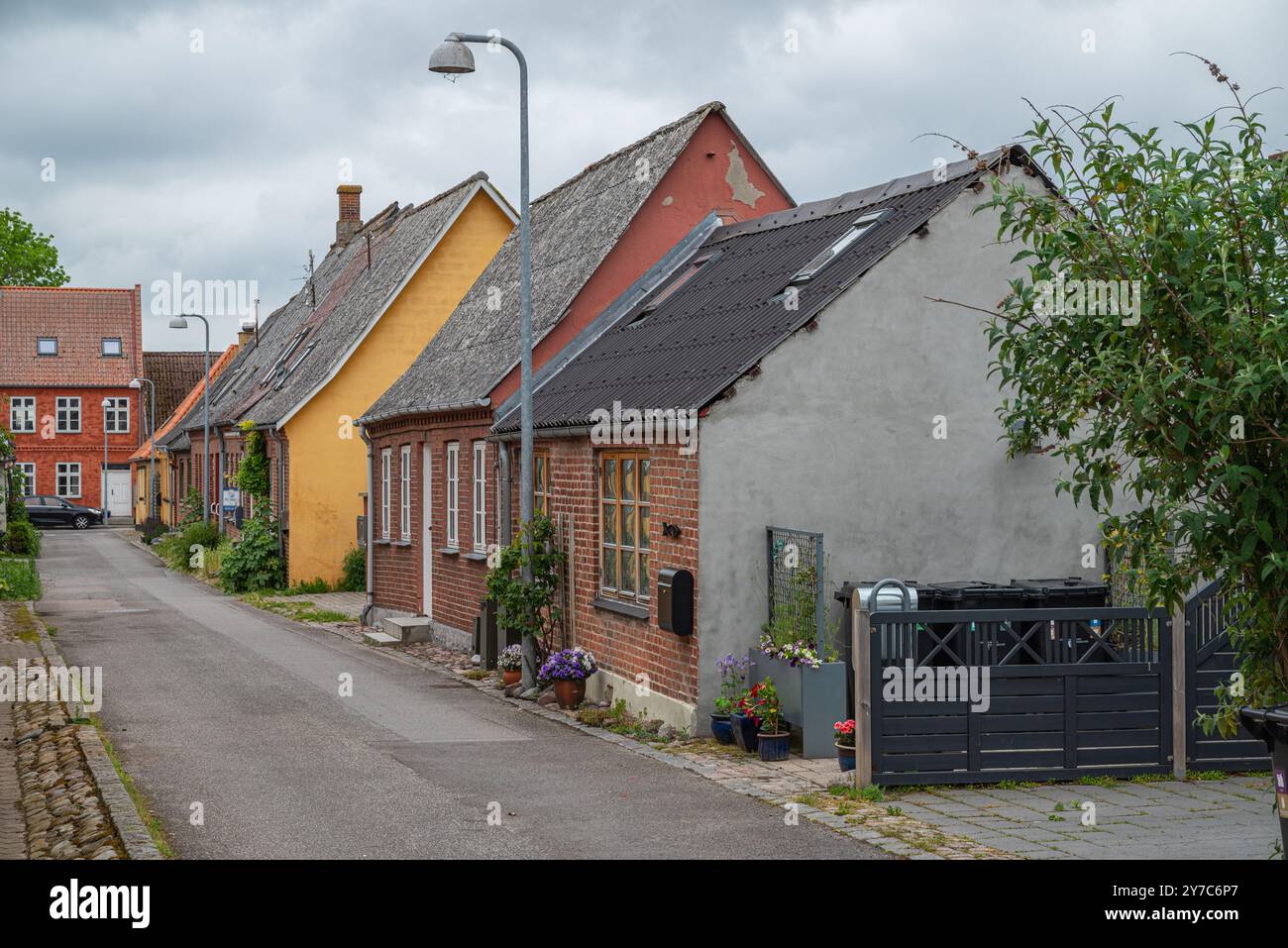 buildings near the street in town of Stege on island of Mon in denmark ...