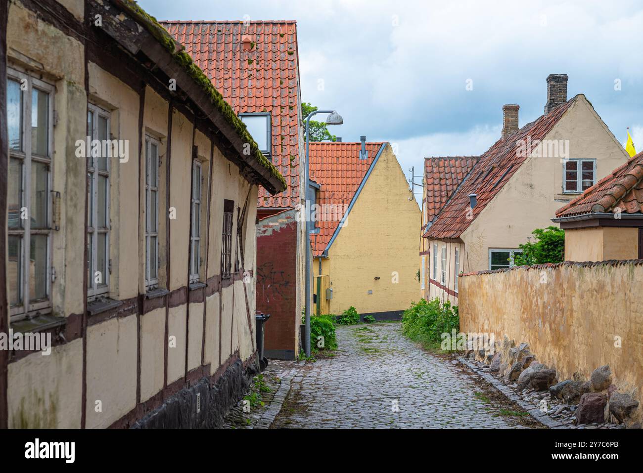 buildings near the street in town of Stege on island of Mon in denmark ...