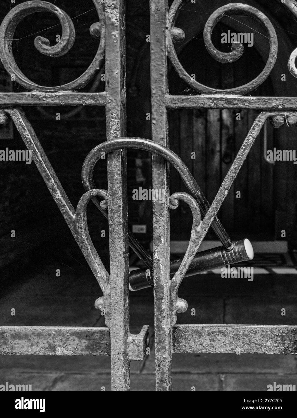 Padlock on gate close Black and White Stock Photos & Images - Alamy