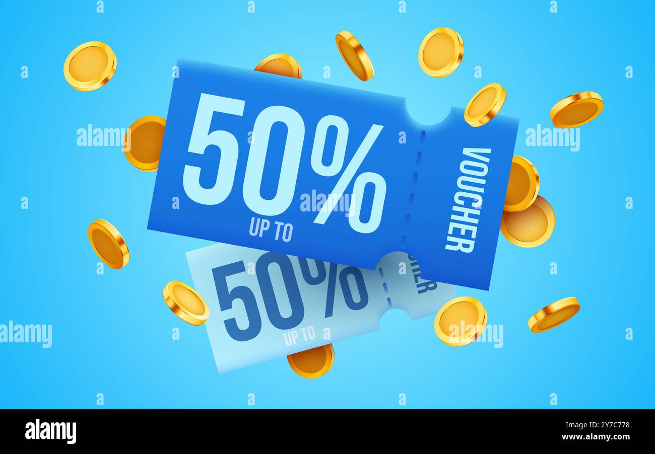 3d coupon with golden coins and present box. Special giveaway with ...