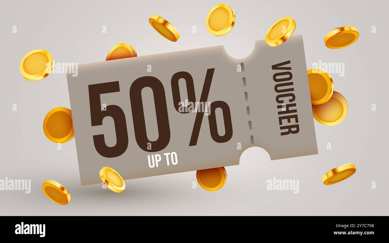 3d coupon with golden coins and present box. Special giveaway with ...