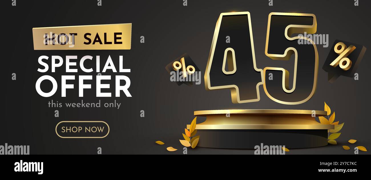 45 percent Off. Discount creative composition. Sale banner and poster ...