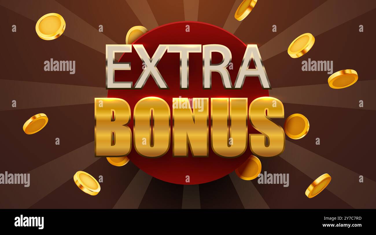 Extra bonus with falling golden coins. Cashback or prize concept ...
