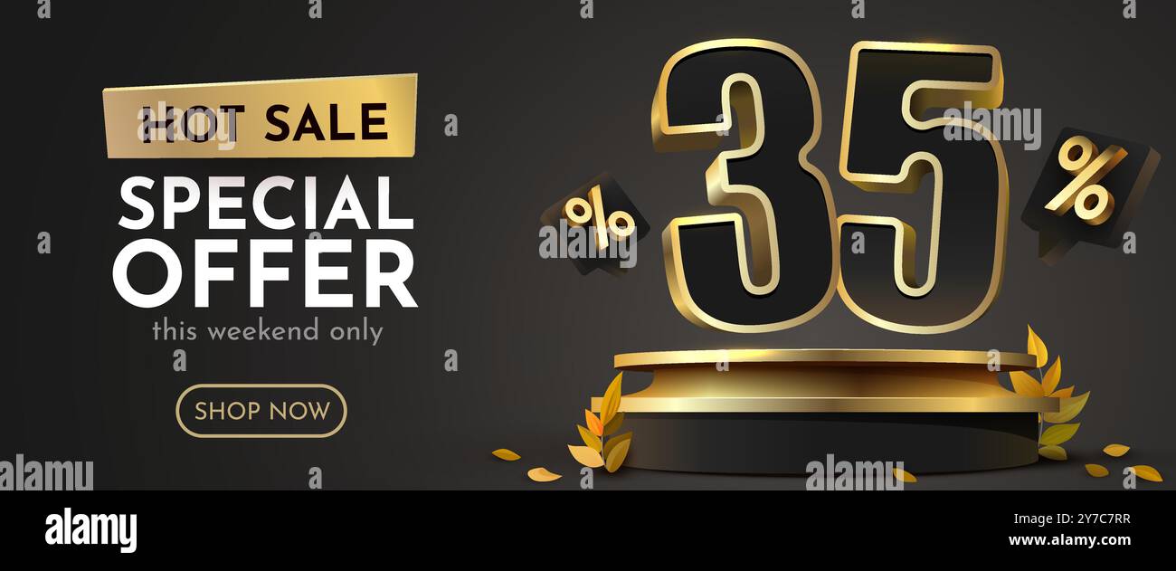 35 percent Off. Discount creative composition. Sale banner and poster ...