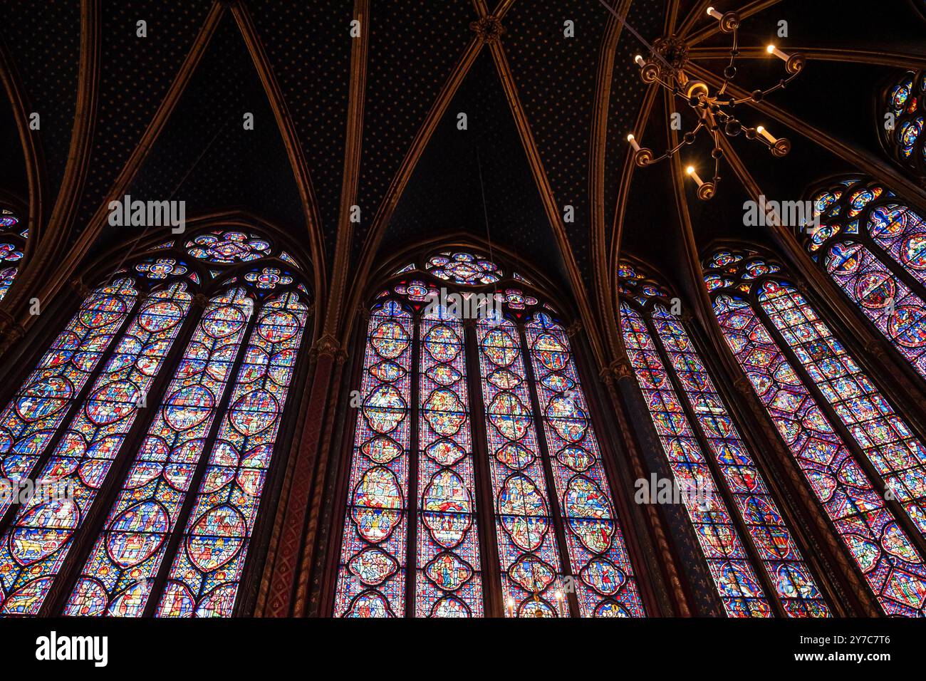 Paris, France August 15 2024, gothic stained glass windows in Sainte ...