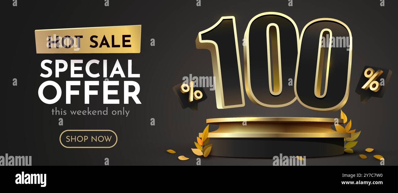 100 percent Off. Discount creative composition. Sale banner and poster ...