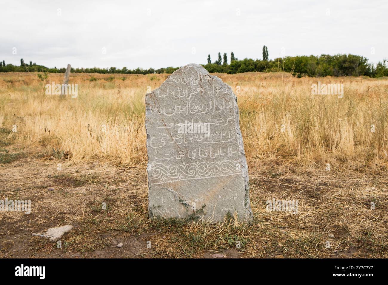 Kyrgyzstan, historic stone statue sculpture near Burana Tower in the ...