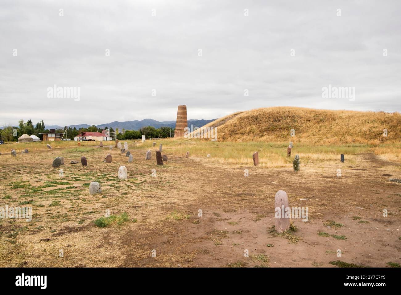 Kyrgyzstan, historic stone statue sculpture near Burana Tower in the ...
