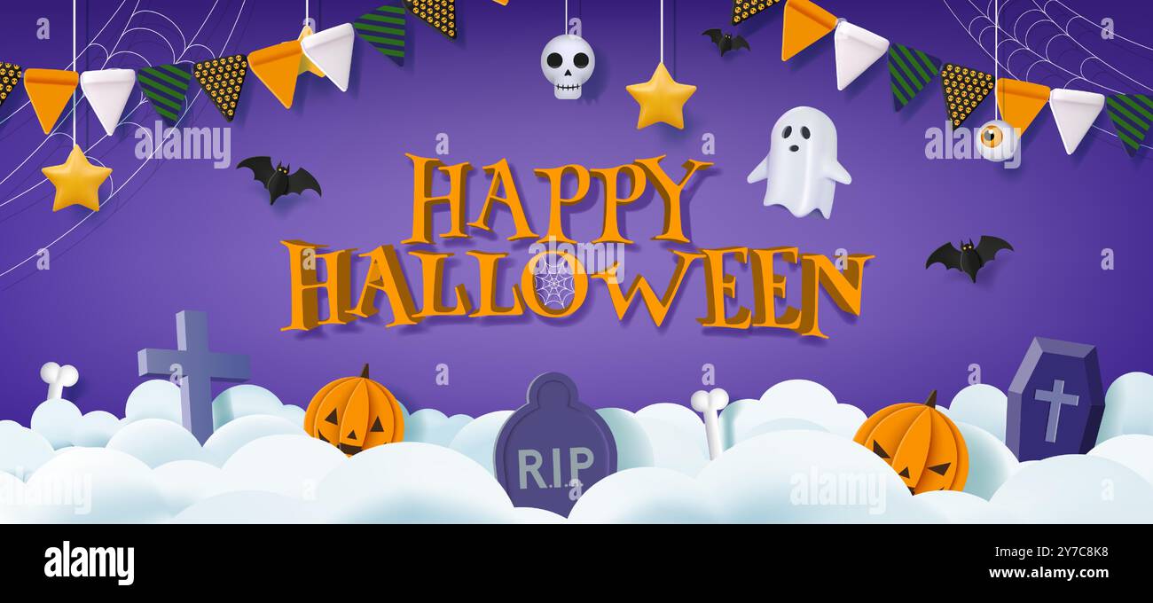 Helloween background. Halloween pumpkin banner for sale or happy party ...