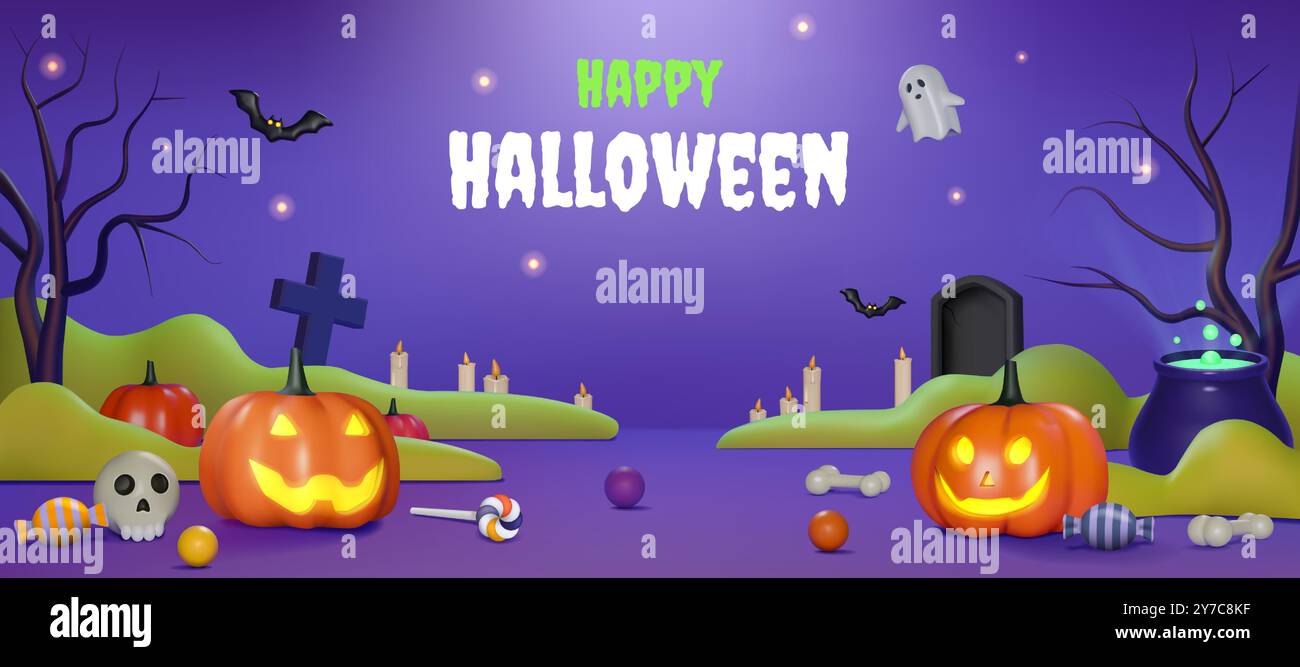 Pumpkin background. 3d halloween candy, happy and fun party celebration ...