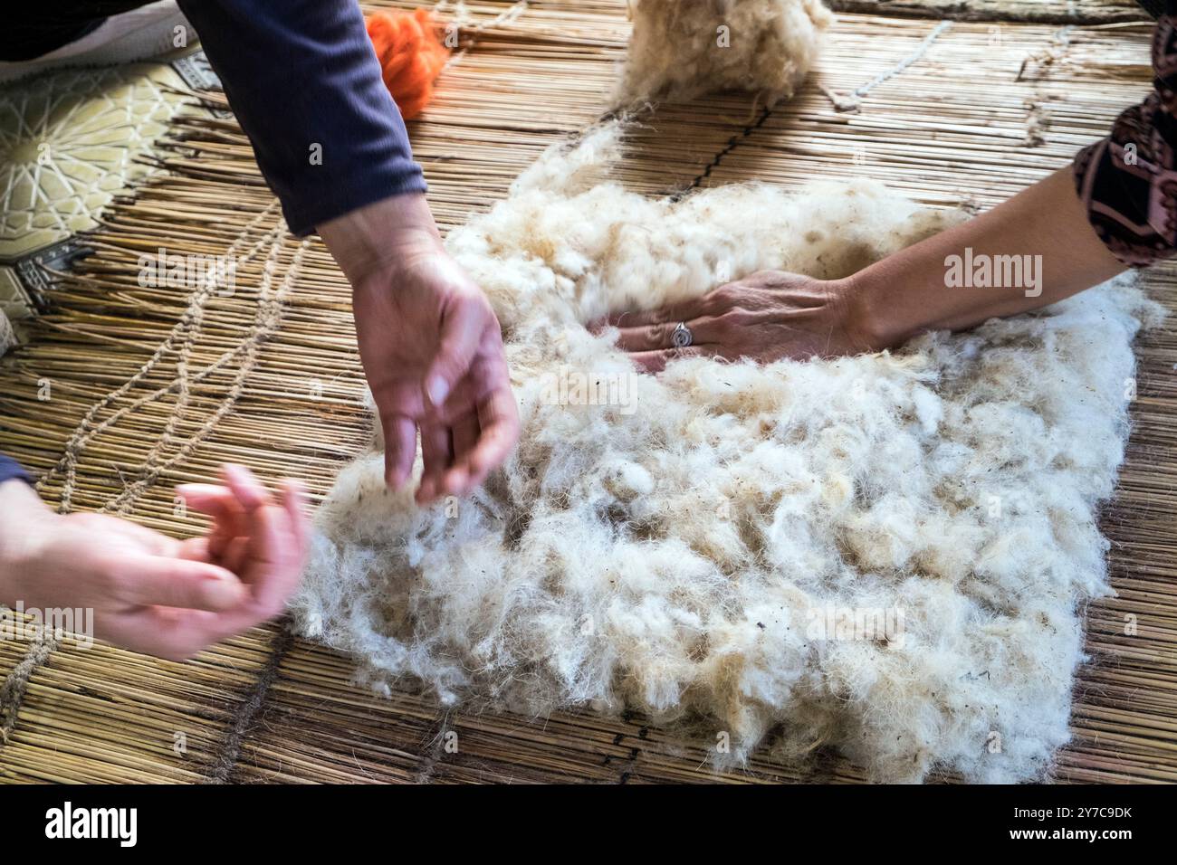 Kyrgyzstan, Kochkor, handcrafted wool processing Stock Photo - Alamy