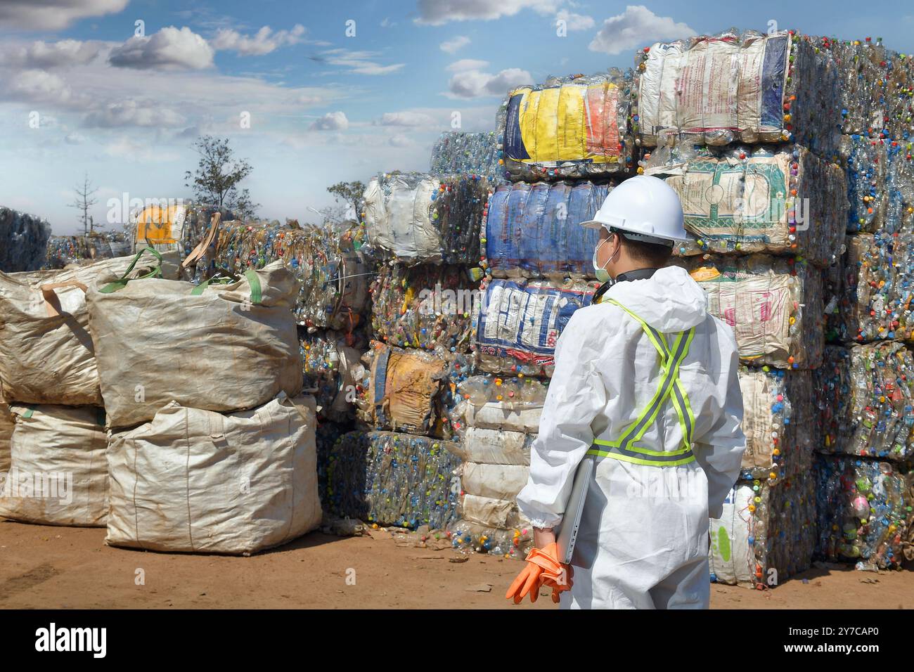 Foreman controls the recycle waste separation of recyclable waste ...