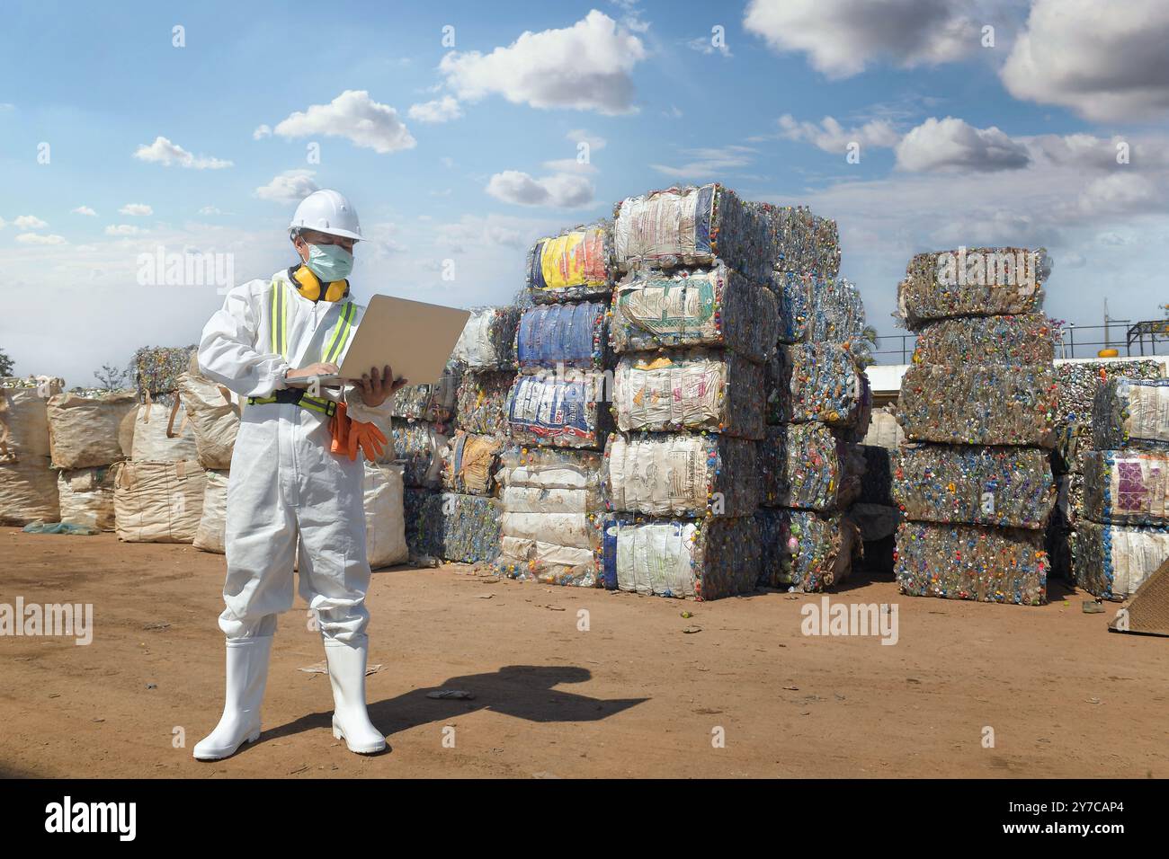 Foreman controls the recycle waste separation of recyclable waste ...