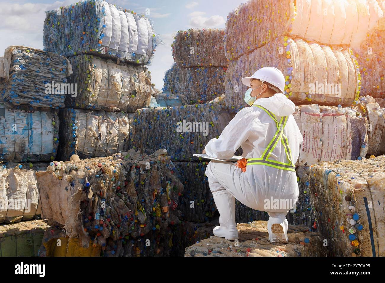 Foreman controls the recycle waste separation of recyclable waste ...