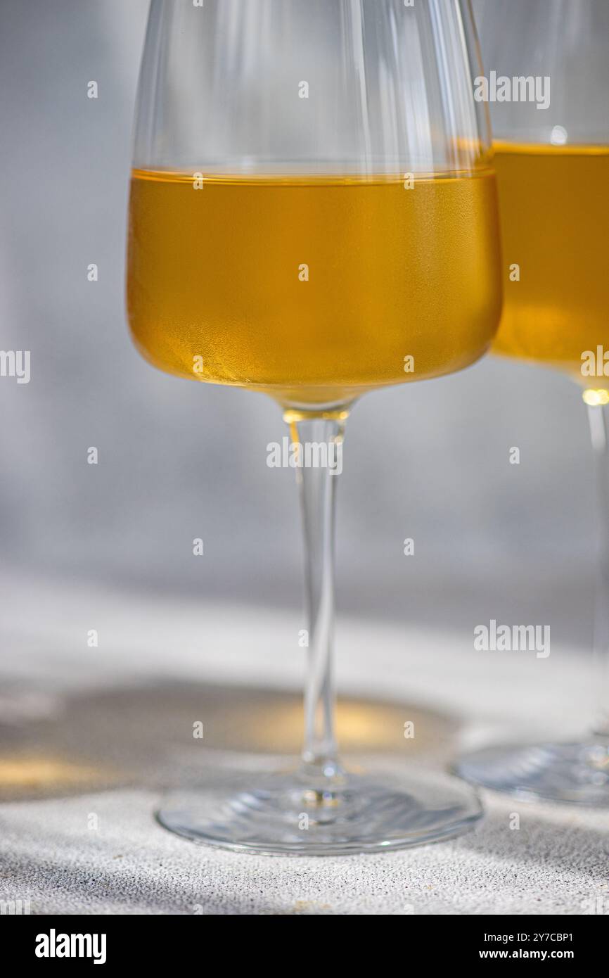 Traditional Georgian white wine known as amber wine, variety Kisi Stock ...