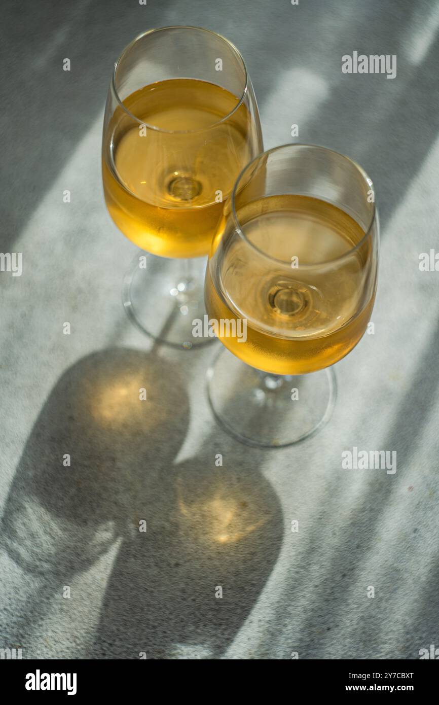 Traditional Georgian white wine known as amber wine, variety Kisi Stock ...
