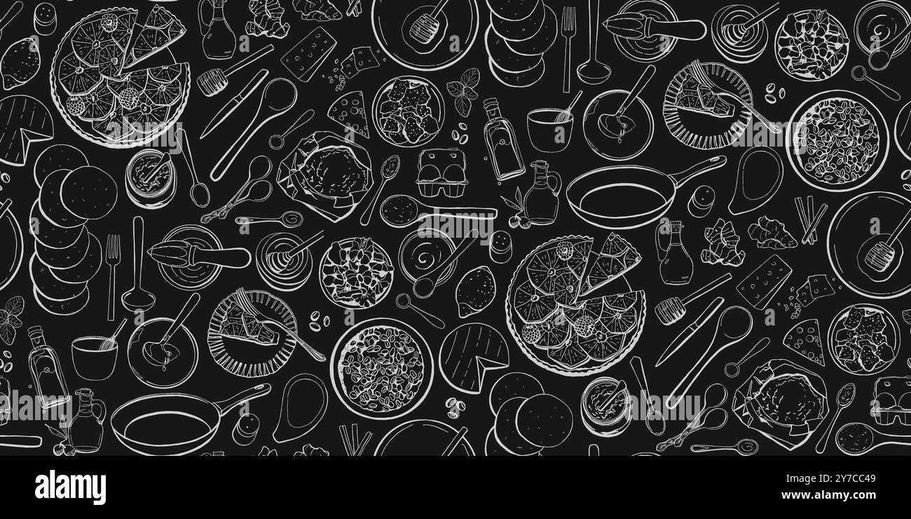 Blackboard Chalkboard Baking Seamless Vector Pattern with Cooking ...