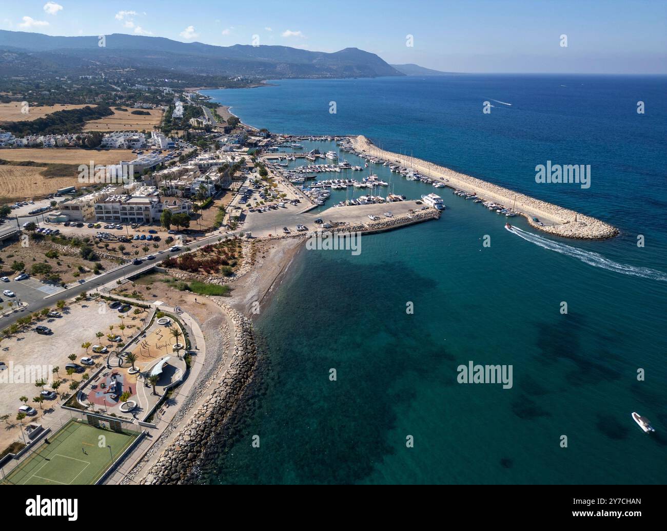 Aerial view of Latchi harbour and marina, Latchi, Cyprus Stock Photo ...