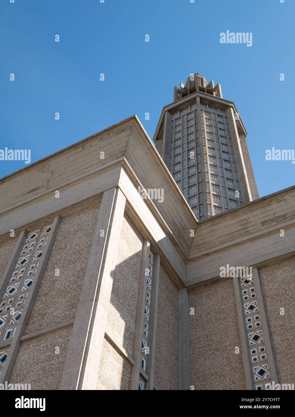 Saint-Joseph Catholic Cathedral in Le Havre, France, city centre. Built in concrete and designed ...
