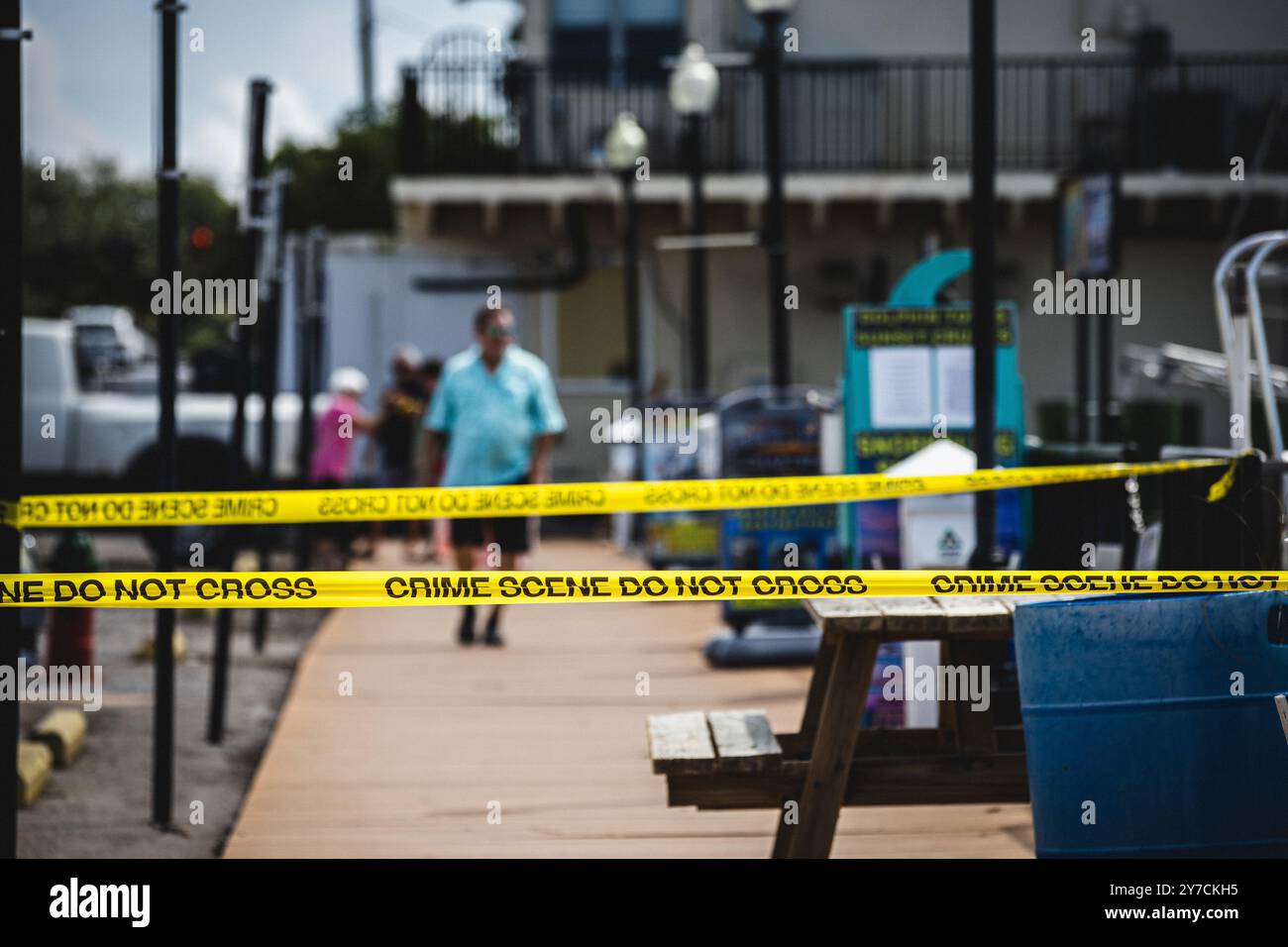 Dunedin, Florida, USA. 29th Sep, 2024. Crime scene tape covers sections ...