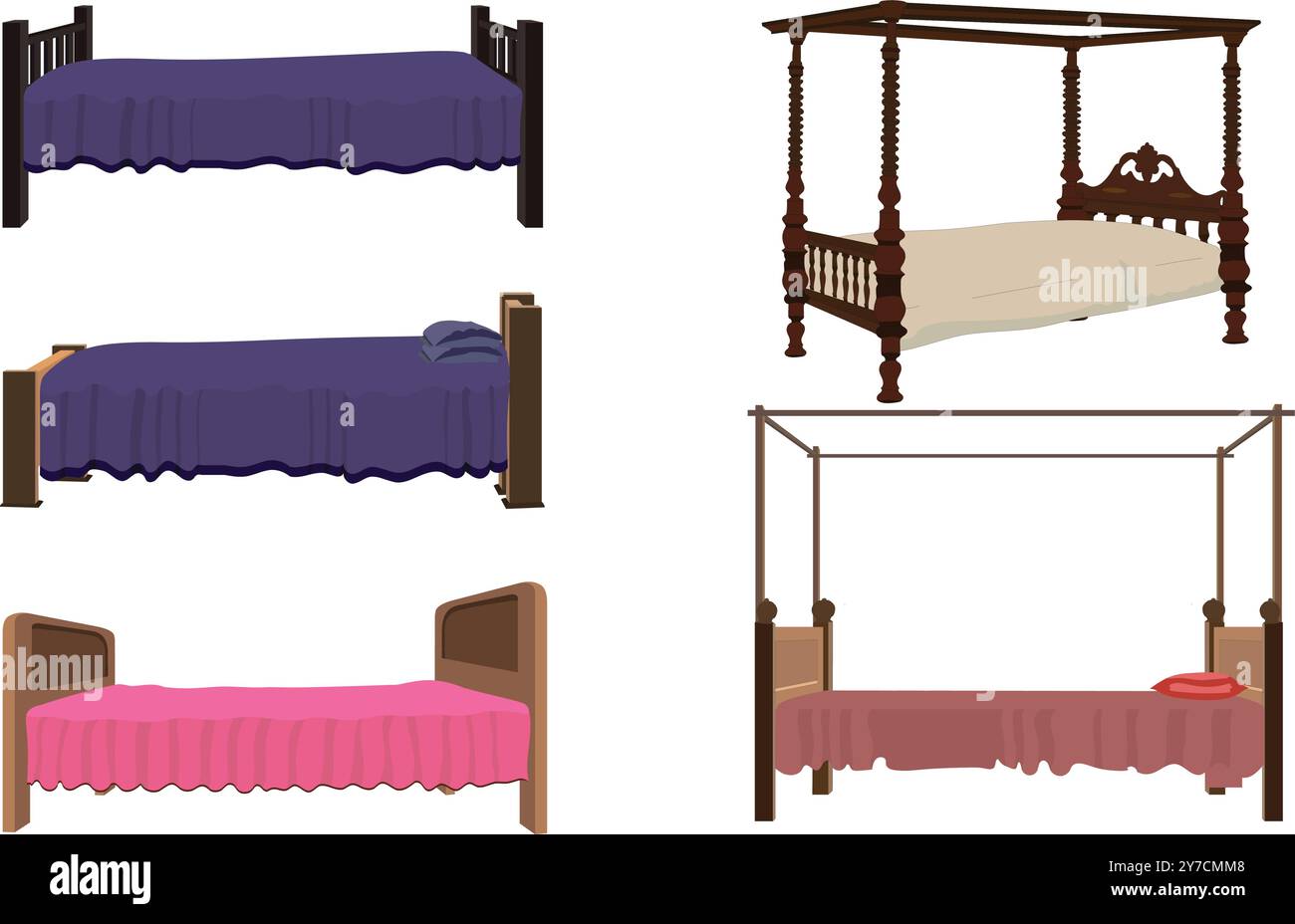 cozy modern sleeping bed for apartment. Vector illustrations of ...