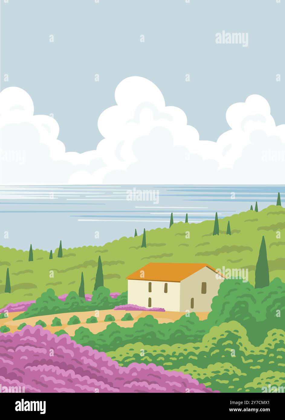 Beautiful rural southern landscape with nature and house. Farm ...