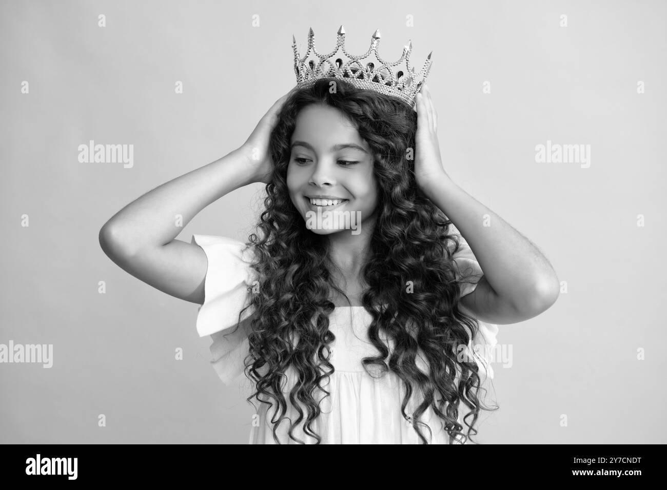 Teenager princess child celebrates success win and victory. Teen girl ...