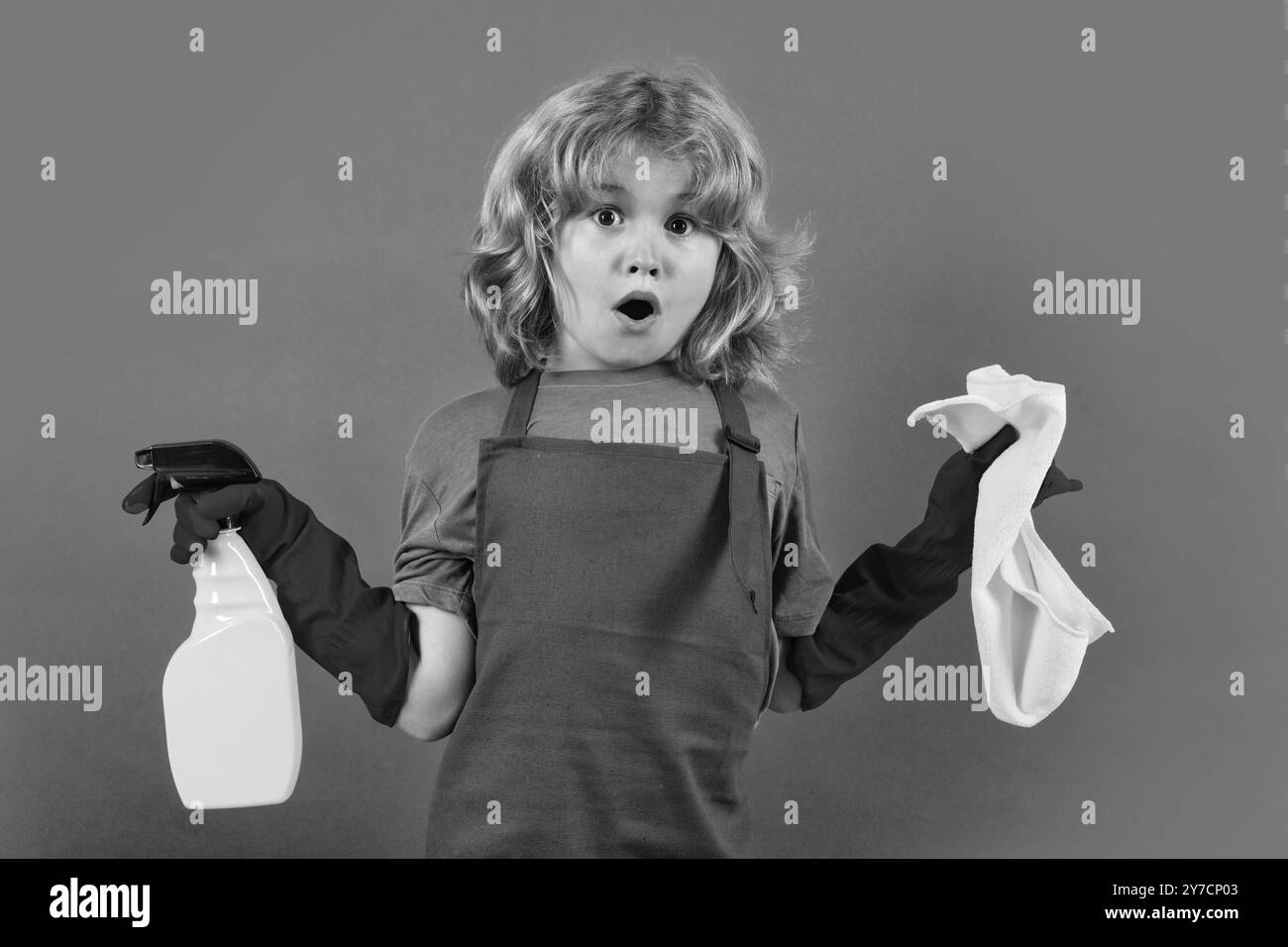 Little kid cleaning at home. Child doing housework having fun. Studio ...