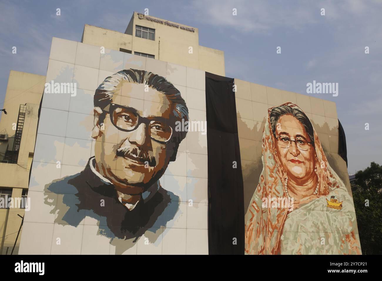 A Mural Of Bangladeshs Founding Father Sheikh Mujibur Rahman And His Daughter Former Prime