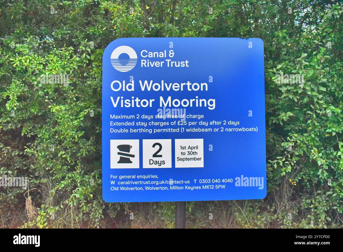 Sign with details of mooring at Old Wolverton on The Grand Union Canal ...