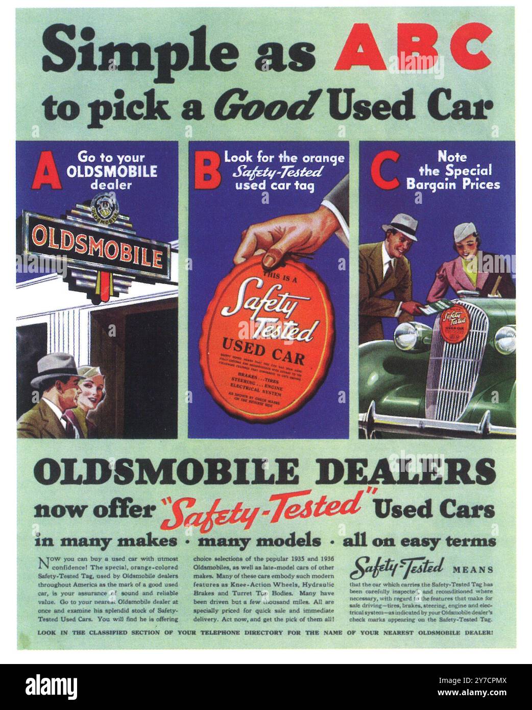 1937 Oldsmobile Ad - "Simple as ABC to pick a Good Used Car Stock Photo ...