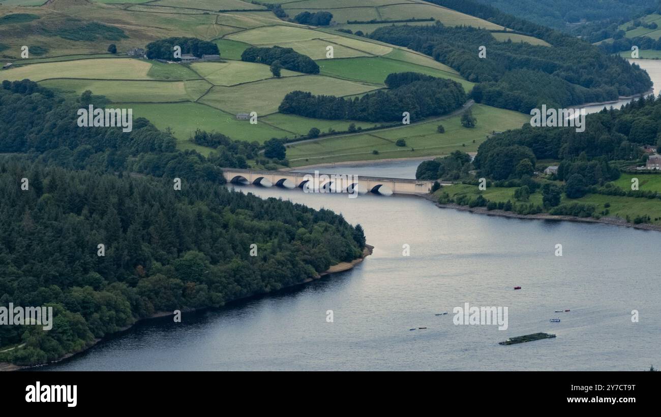 Landscape looking out to Ladybower in the peak district, surrounded by ...