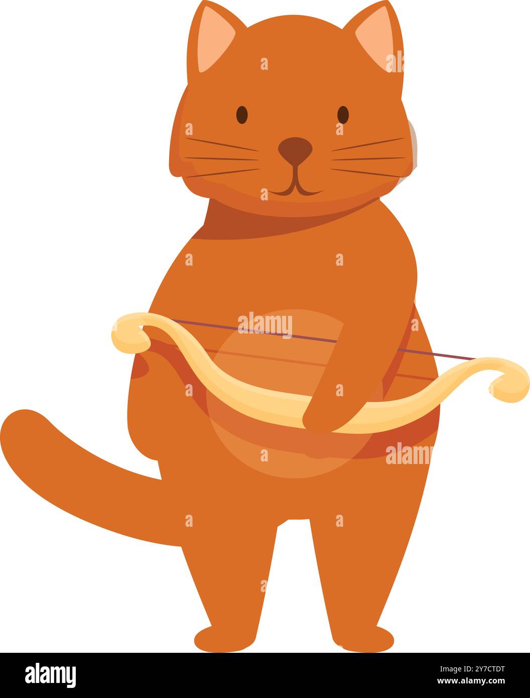 Cartoon illustration of a cute ginger cat holding a bow aiming with an ...